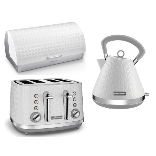 Morphy Richards Vector White Kettle Toaster & Dimensions Bread Bin Set ...