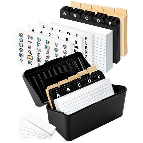 OFFILICIOUS Index Card Holder 3x5 Set - Heavy-Duty Index Card Recipe B ...