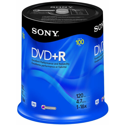 Sony DVD+R 4.7 GB Printable Recordable DVD's - 100 Disc Spindle Pack on ...