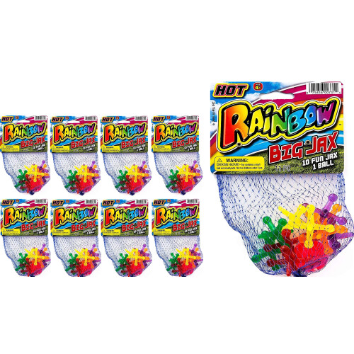 JA-RU Jumbo Jax Toy Set w/ Rubber Ball (8 Jax Set) Rainbow Neon Color ...