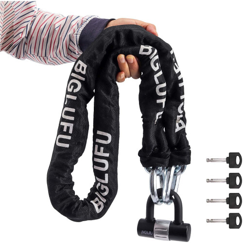 BIGLUFU Motorcycle Lock Chain Locks Heavy Duty 4ft Long 15mm Cut Proof ...