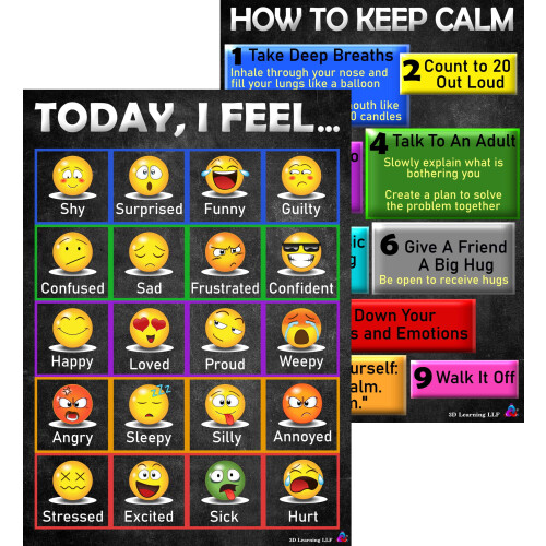 Emoji Feelings Chart and Keep Calm Posters Laminated 14x19.5 ...