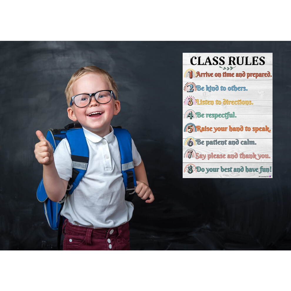 Boho Rainbow Class Rules Poster- Laminated Size 14x19.5 in.- Back To ...