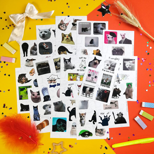 100Pcs Cat Meme Stickers - Funny Cat Stickers Crying Cat Meme Sad Cat ...