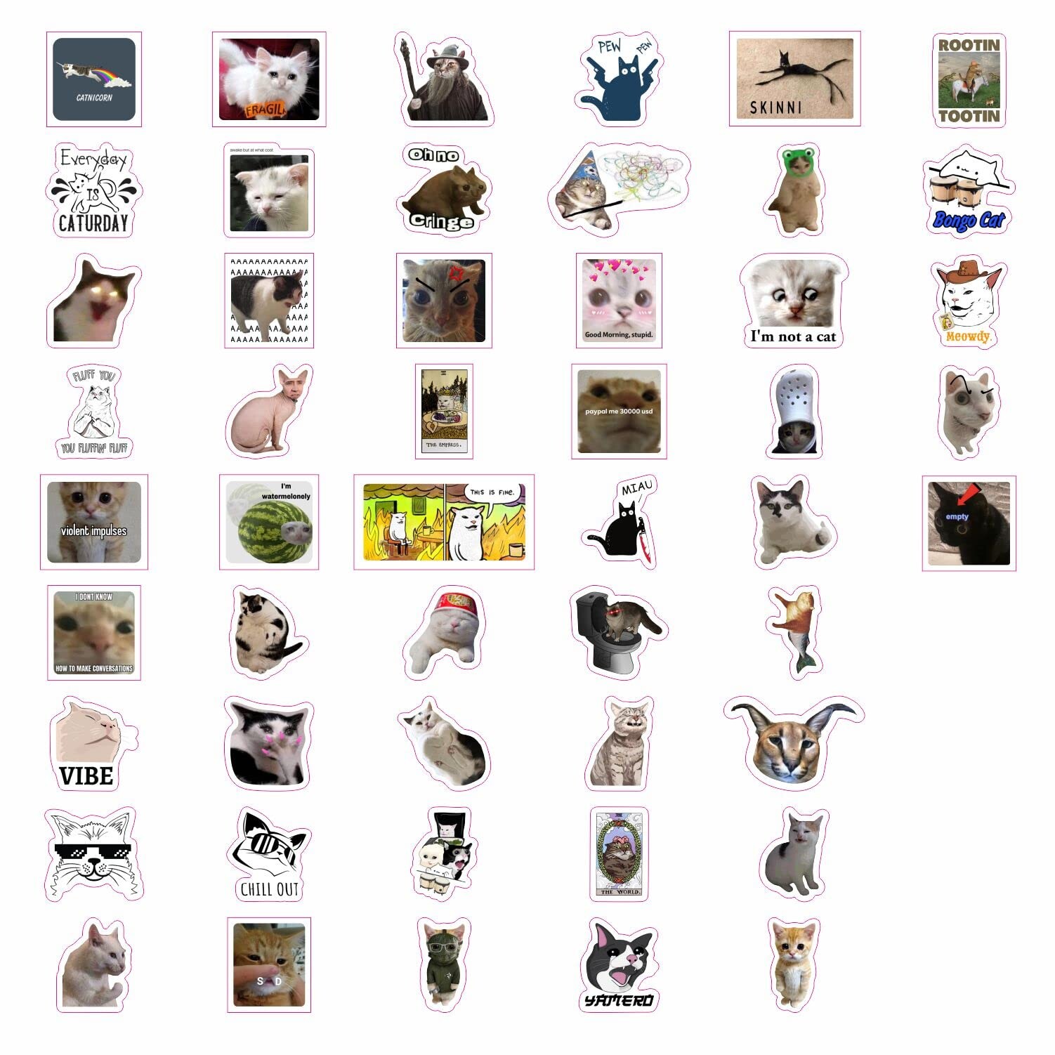 100Pcs Cat Meme Stickers - Funny Cat Stickers Crying Cat Meme Sad Cat ...