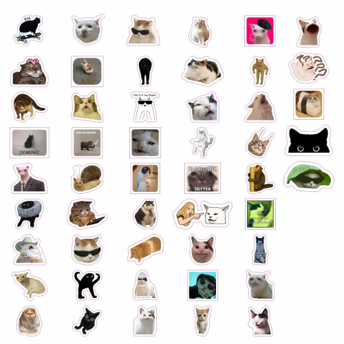 100Pcs Cat Meme Stickers - Funny Cat Stickers Crying Cat Meme Sad Cat ...