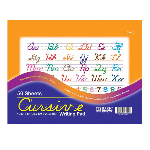 BAZIC Cursive Writing Pad 50 Sheet 10.5"" X 8"" Handwriting Learning ...