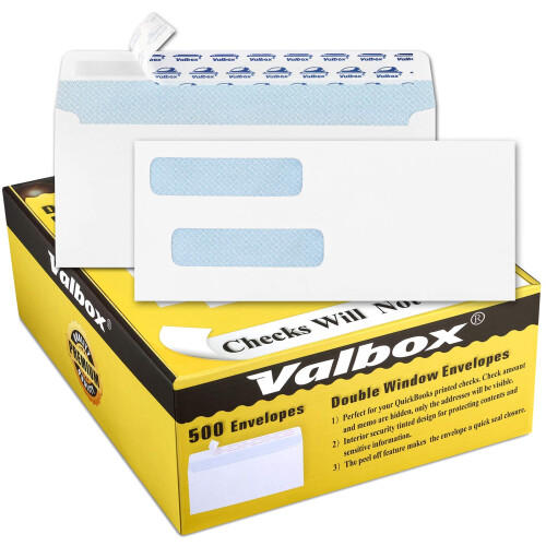 ValBox 500 Count #8 Double Window Envelopes 3 5/8"" x 8 11/16"" Self ...