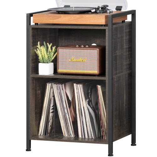 YAHARBO Turntable Stand Record Player Stand 3-Shelf Vintage Wood Grain ...