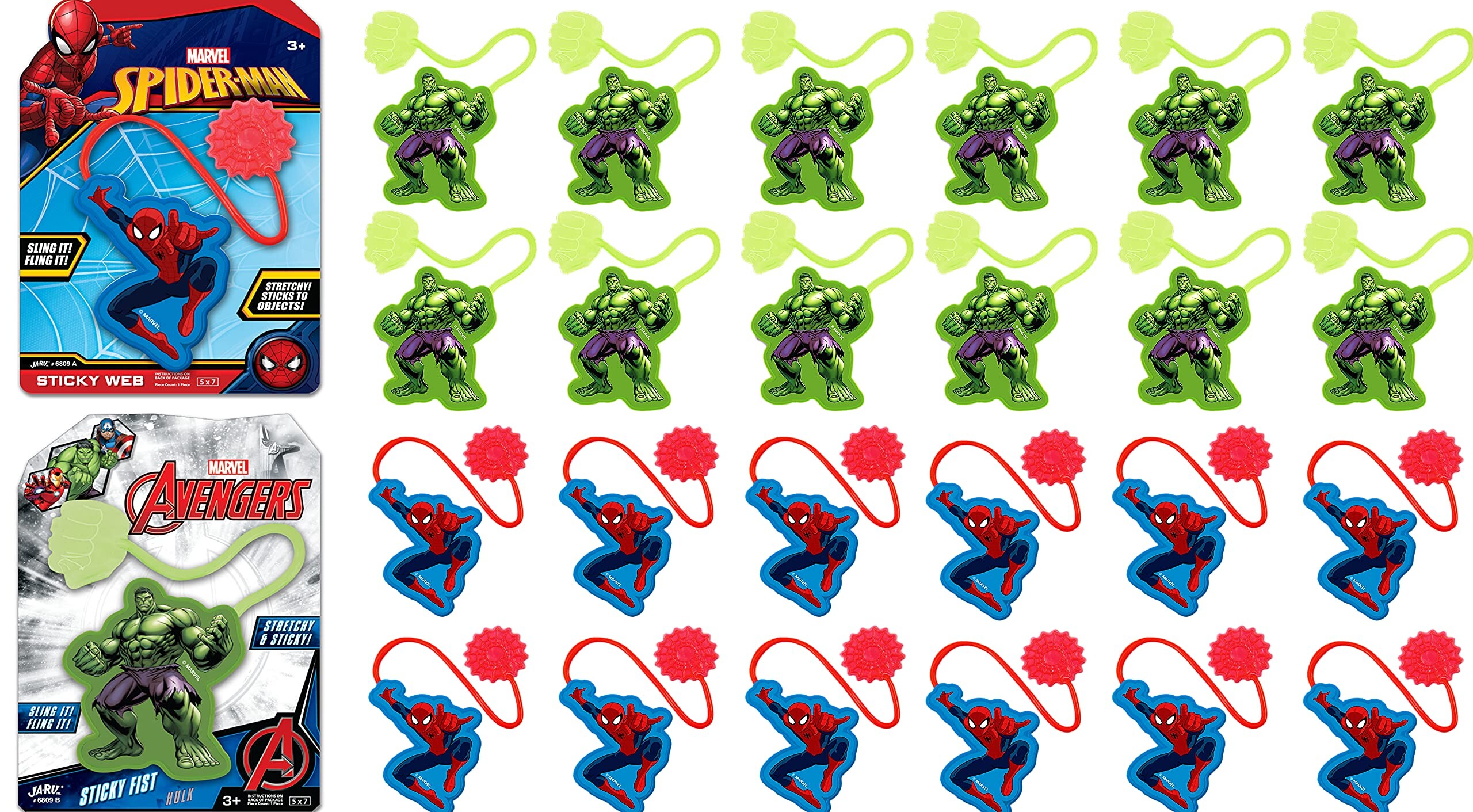 JA-RU Marvel Spiderman & Hulk Sticky Stretchy Toy (24 Toys Assorted ...