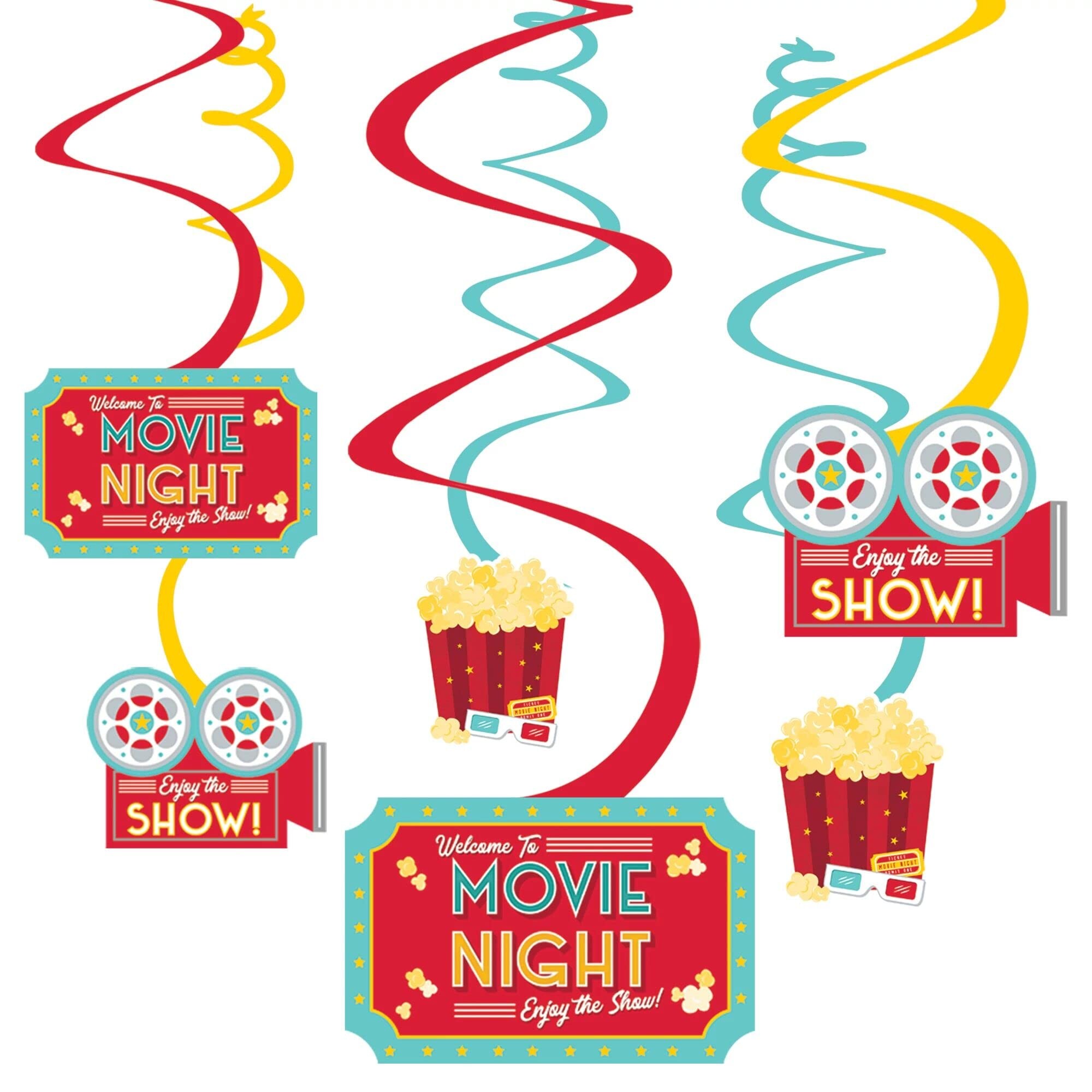 Movie Night' Multicolor Spiral Swirl Decorations With Cutouts (Pack Of ...