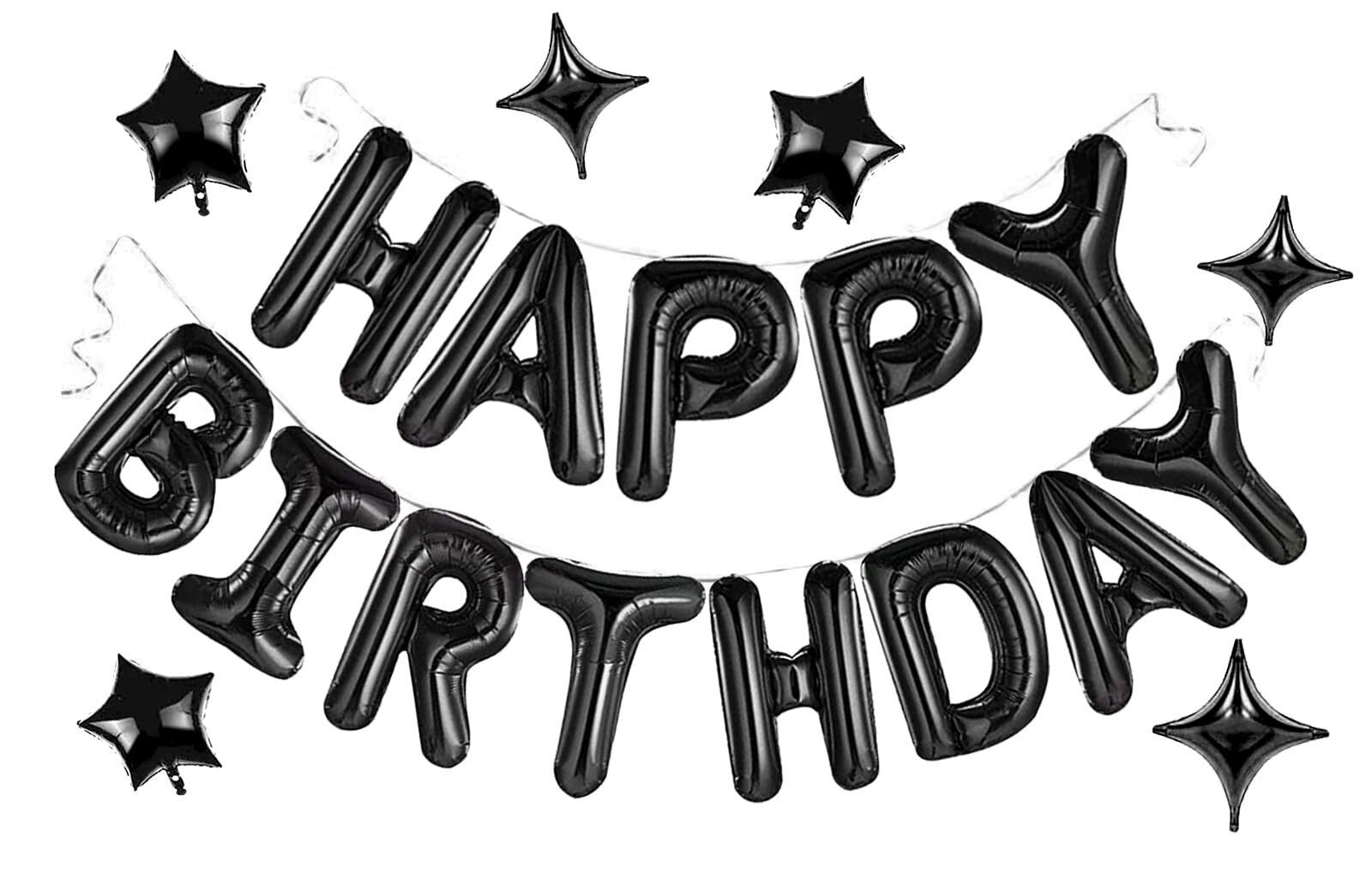 Black Happy Birthday Balloons Banner 3D Mylar Foil Letter Birthday ...