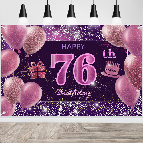 76th Birthday Decorations for Girls IMISI Happy Birthday Banner Pink Decorations for A Party ...