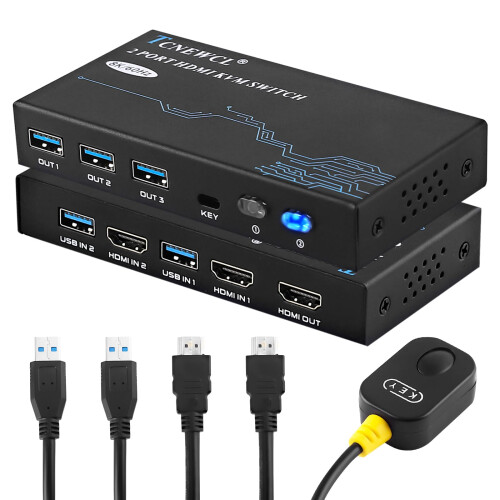 TCNEWCL 8K HDMI KVM Switch 2 Port 8K@60Hz 4K@120Hz KVM Switch USB 3.0 for 2 Computer Share 1 HD ...