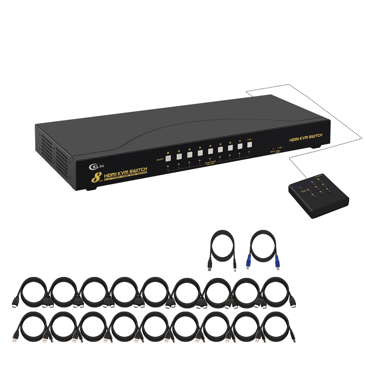 CKLau 4Kx2K 8 Port HDMI KVM Switch with Cables and USB 2.0 Hub Rack ...