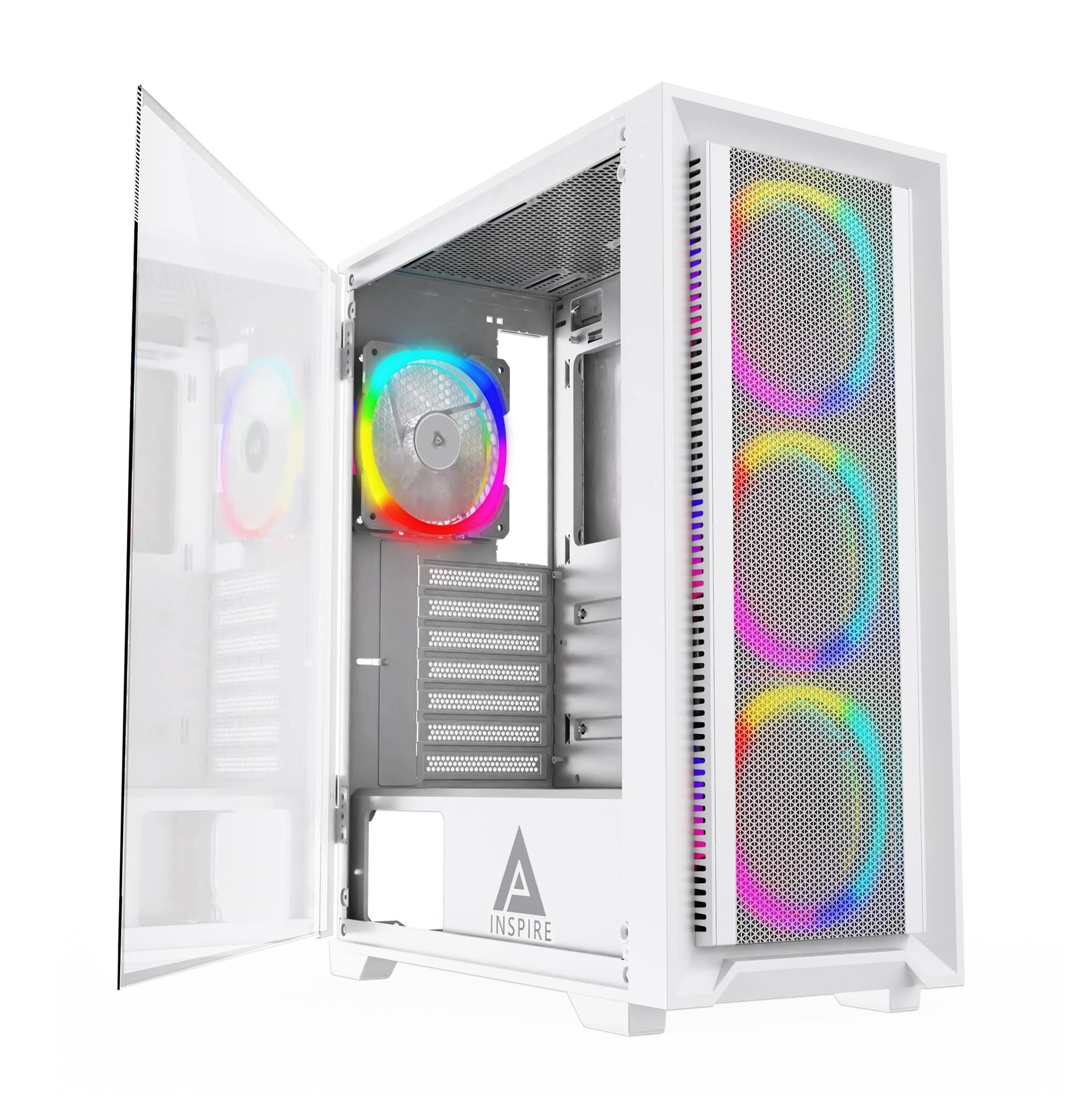 Apevia Inspire-WH Inspire Mid Tower ATX Gaming PC Case w/ 4X 120mm ARGB ...