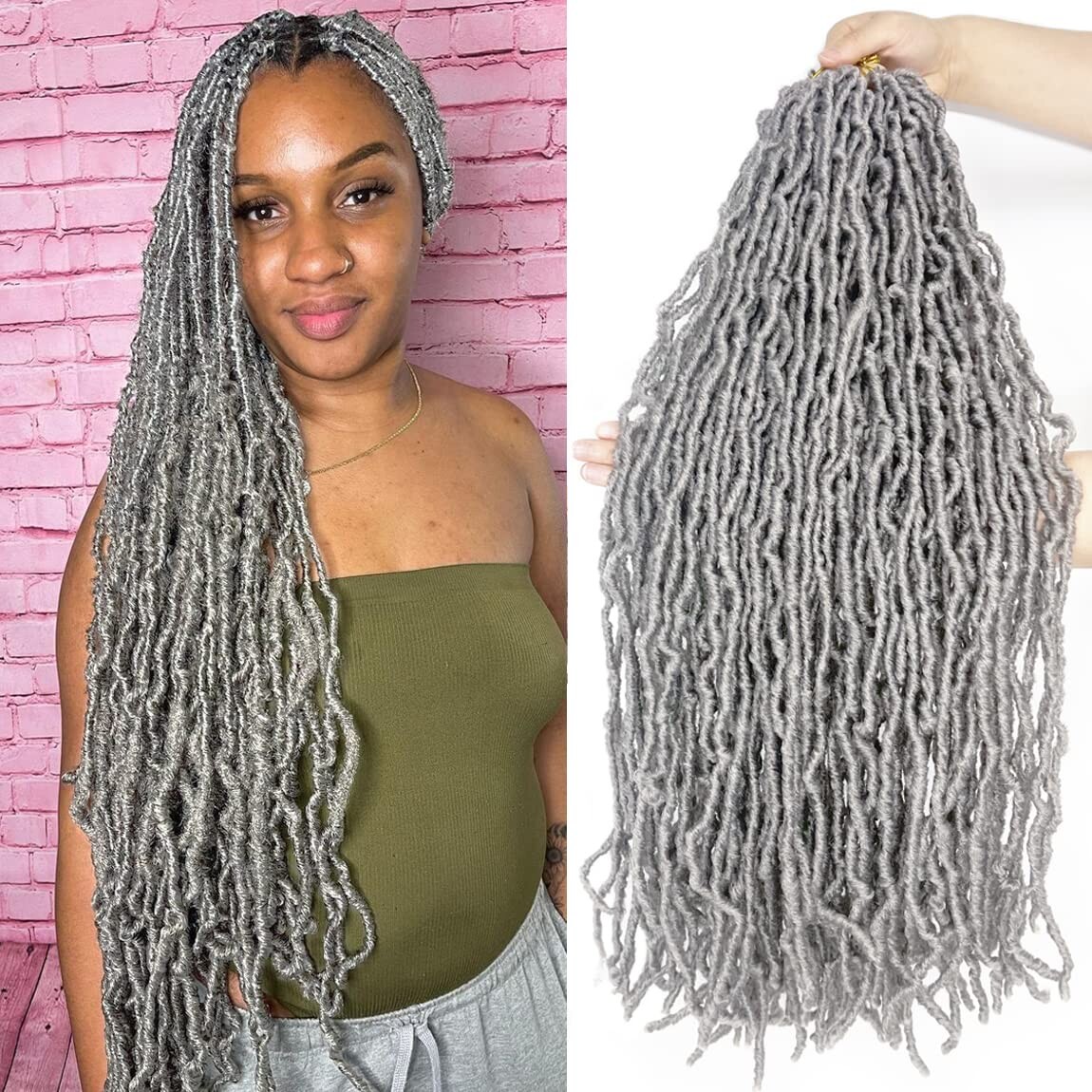 Soft Locs 24 Inch 7 Pack Grey Color Faux Locs Crochet Hair Pre-looped ...