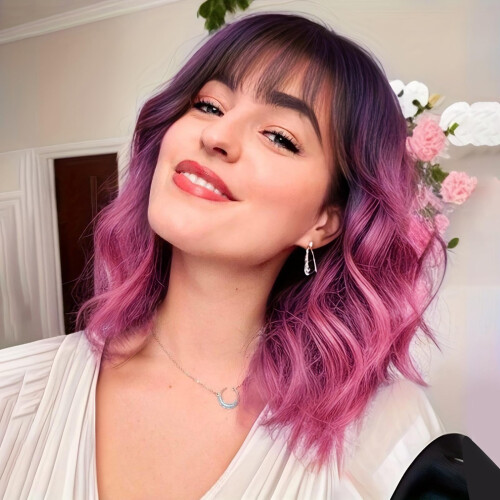 MOSINA Curly Wavy Bob Wig for Women Ombre Pink Short Bob Wig with Bangs ...