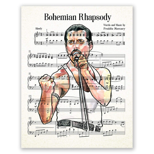 AtoZStudio Freddie Mercury Poster // Music Sheet Wall Art Print ...