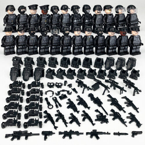22PCS Minifigures with Weapons Kids Toy Gifts Military Soldiers Black ...