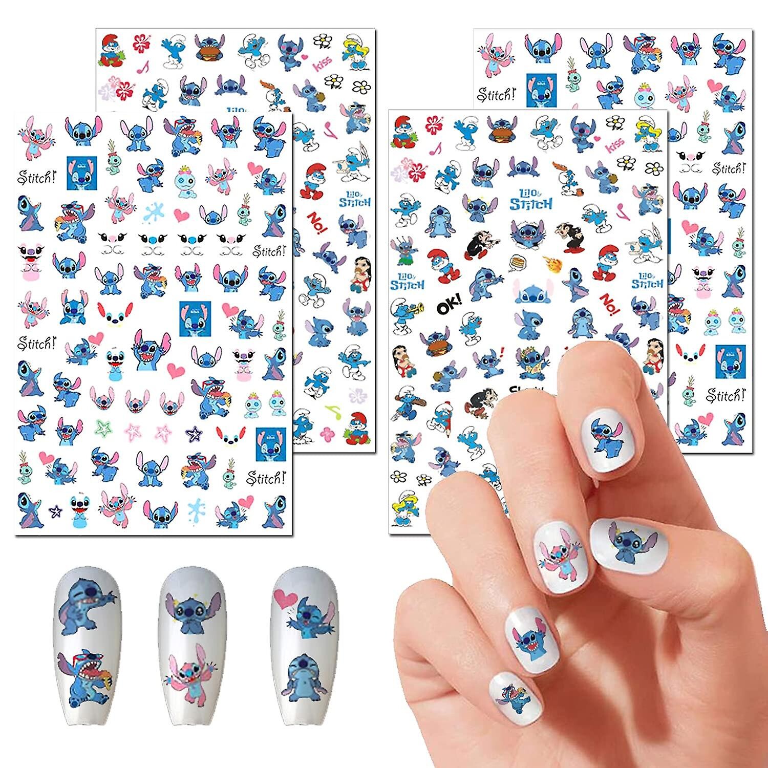 Stitch Nail Art Stickers Cute Cartoon Nail Art Decals 3d Self Adhesive ...