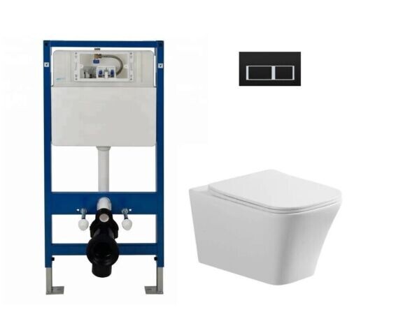 (Complete Set Round WC (Chrome)) Wall Hung Toilet Rimless DPT Pan, Seat ...