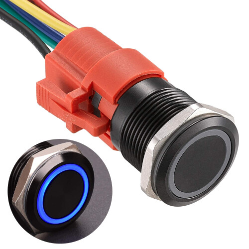 APIELE 19mm Latching Push Button Switch 12V Dc Angel Eye Halo Ring LED ...