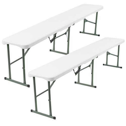 (2 x Folding Bench) 6FT CATERING CAMPING HEAVY DUTY FOLDING TRESTLE ...