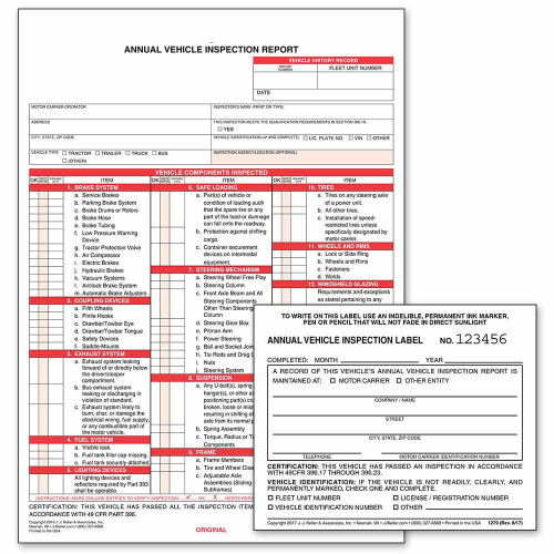 J. J. Keller 10-Pack Annual Vehicle Inspection Report Form & Adhesive ...