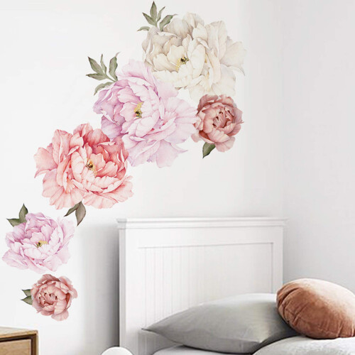 Calcomanas de pared de la pared de flores de peona de acuarela para la ...