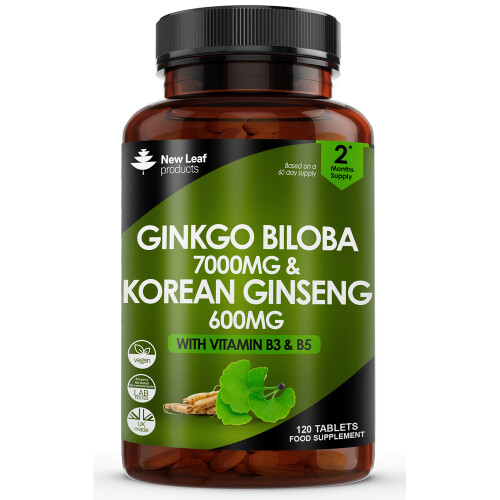 Ginkgo Biloba 7000mg & Korean Ginseng 600mg Tablets + Vitamin B3 & B5 on OnBuy