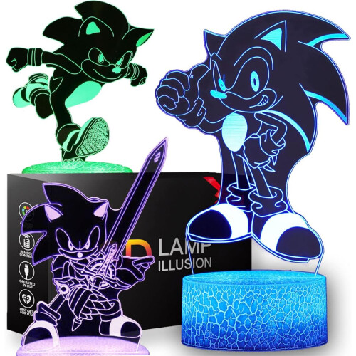 3D Sonic The Hedgehog Night Light, Sonic Toys Lamp 3 Pattern 16 Color ...