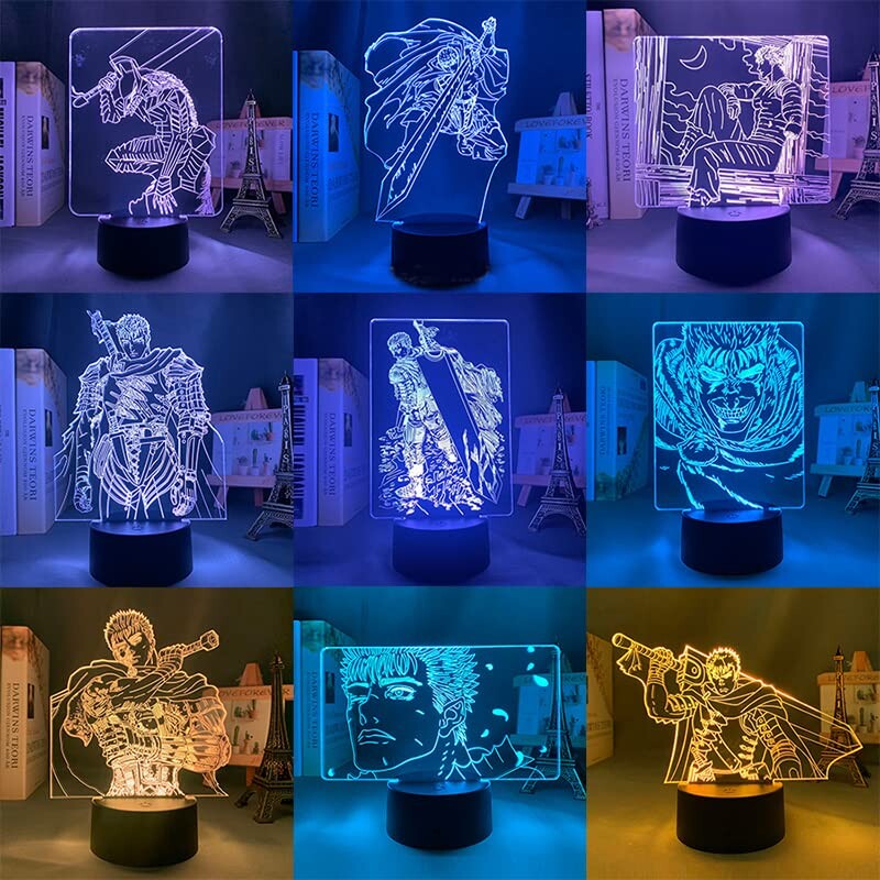Anime Berserk 3D Night Light for Kids-Manga Berserk Guts Sword Figure ...