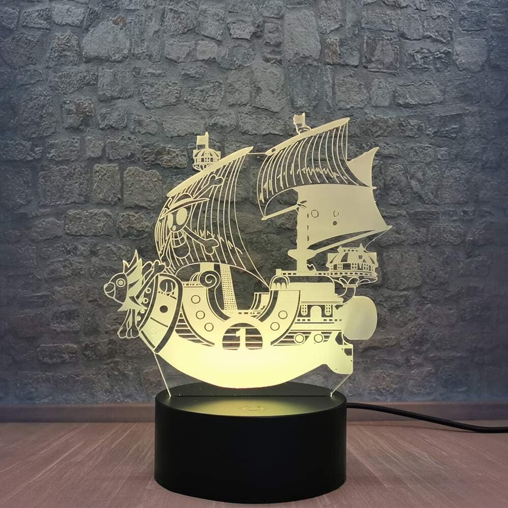Anime Luffy Pirate Ship Night Light 3D LED Acrylic lamp Thousand Sunny ...