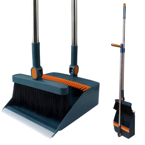 Broom dustpan set with comb teeth windproof vertical long-handled broom kit for household ...