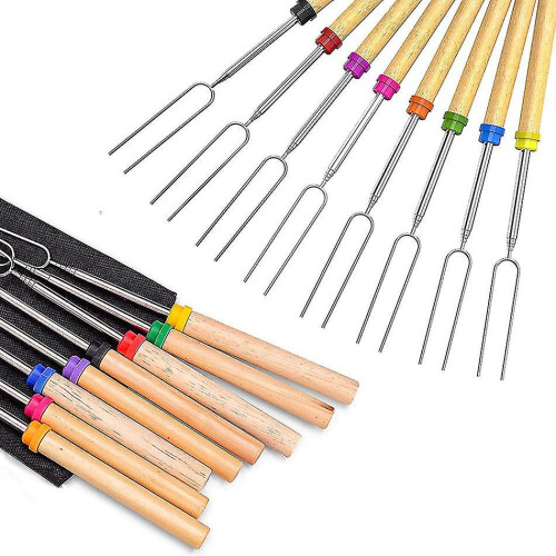 Marshmallow Roasting Sticks, 32 Inch Extendable Telescoping Roasting Sticks Forks with Wooden ...