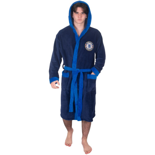 (Navy Blue, XL) Chelsea FC Mens Dressing Gown Robe Hooded Fleece ...