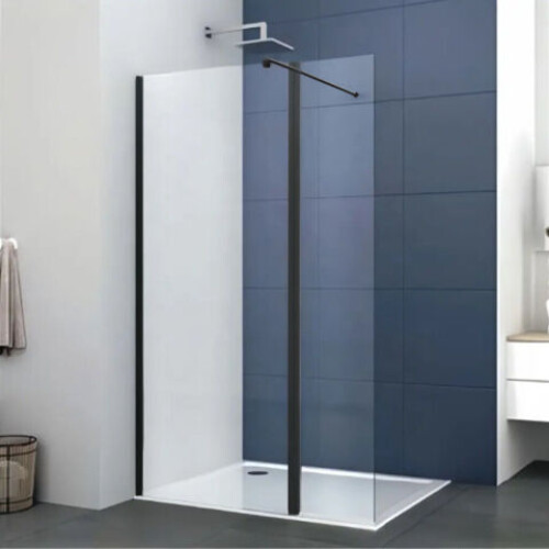 (700mm Screen With 300mm Flipper) Walk In Shower Screen Black or Enclosure Flipper Wet Room 8mm ...
