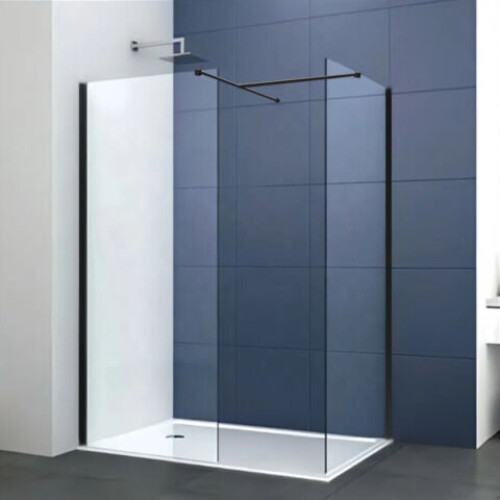 (900mm Screen With 700mm End Panel) Walk In Shower Screen Black or Enclosure Flipper Wet Room ...