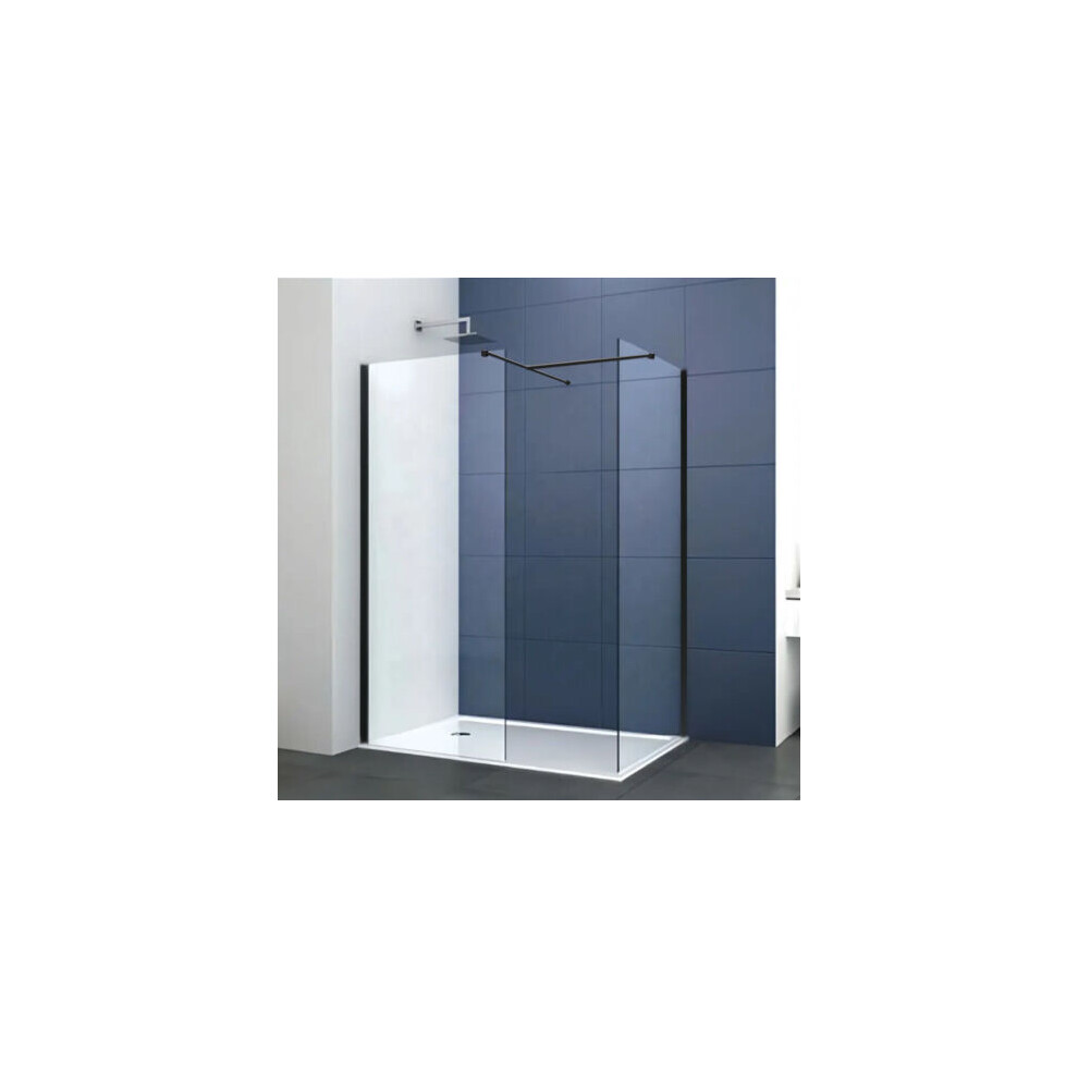 (900mm Screen With 800mm End Panel) Walk In Shower Screen Black or Enclosure Flipper Wet Room ...