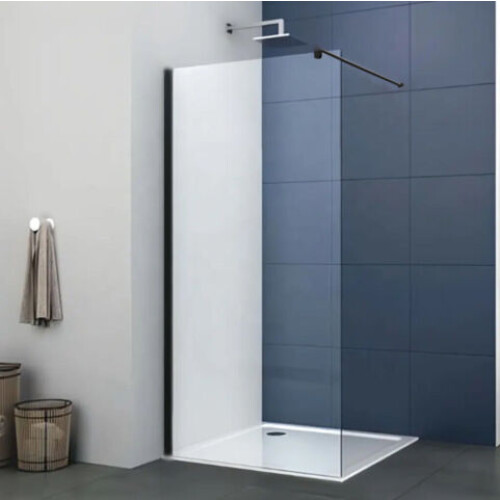 (1000mm Screen No Extras) Walk In Shower Screen Black or Enclosure Flipper Wet Room 8mm Easy ...