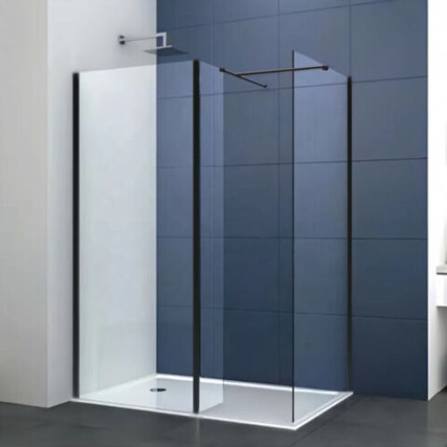 (1200mm Screen With 800mm End + Flipper) Walk In Shower Screen Black or ...