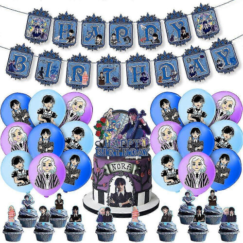 Wednesday Addams Family Theme Birthday Party Supplies Kit Banner ...