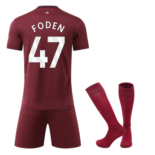 (22(120-130CM)) 24/25 2nd Away Dark Red Activewear No.47 FODEN Football ...
