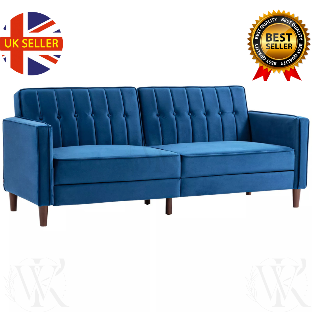 Modern Velvet Sofa Bed with Tufted Design | Blue Convertible Sofa on OnBuy