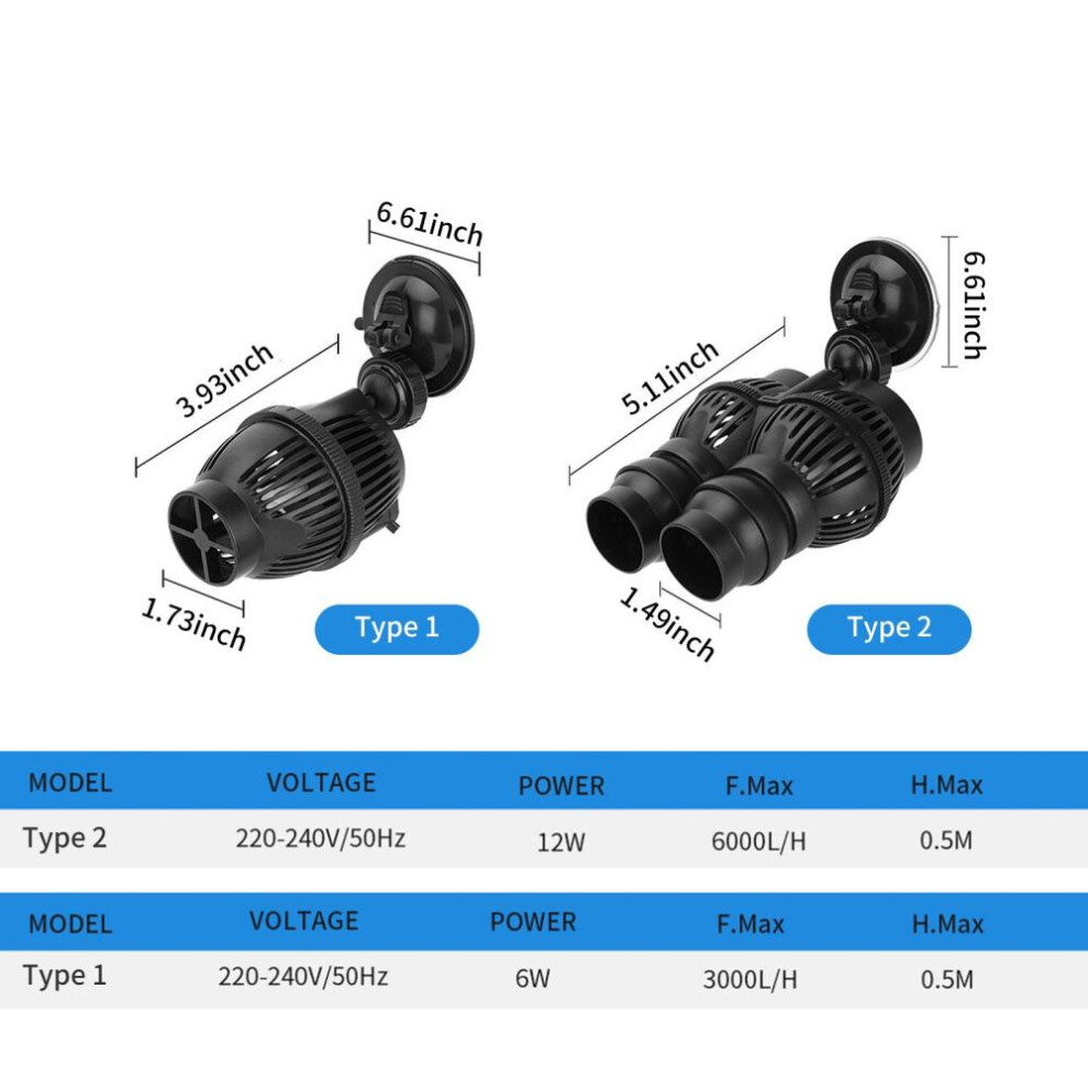 (Type 2) 6000L/H Aquarium Wave Maker Fish Tank Wave Maker Fresh Water ...
