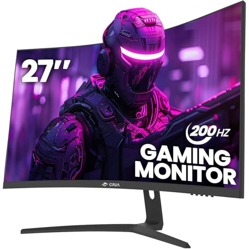 CRUA Gaming Monitor 27" Curved 200Hz FHD 1080P 1800R Computer Monitor ...
