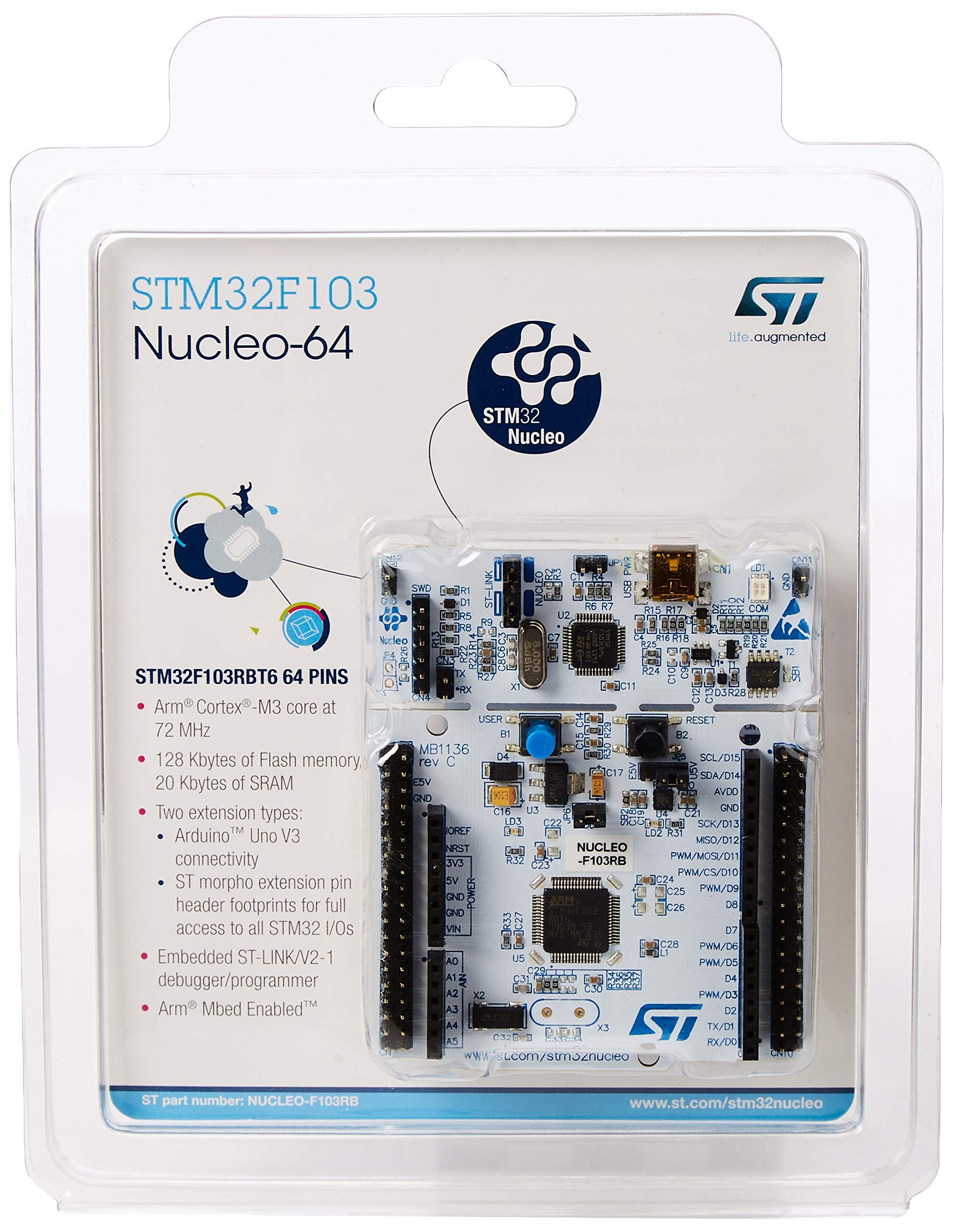STM32 Nucleo64 Development Board with STM32F103RB MCU Supports Arduino and ST Morpho ...