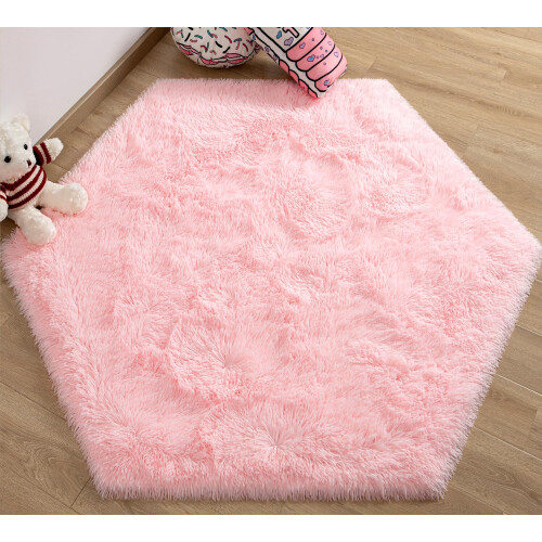 EVOIONOS Pink Hexagon Rug for Princess Tent Fluffy Area Rug for Kids ...