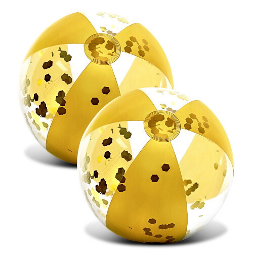 POZA 2 Gold Inflatable Beach Balls Luxurious Blow Up Beach Ball Filled ...